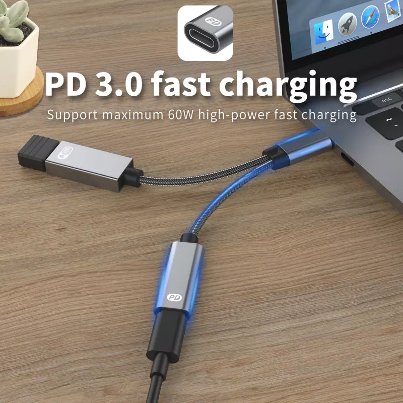 INF USB-C (han) til USB (hun) + USB-C PD ladestik og OTG adapter USB 2.0