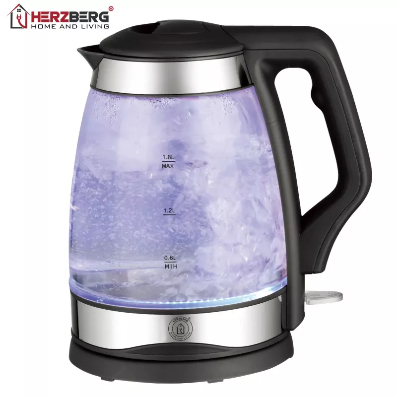 Herzberg HG-5044: 1,8L el-kedel i glas med LED-lysindikator