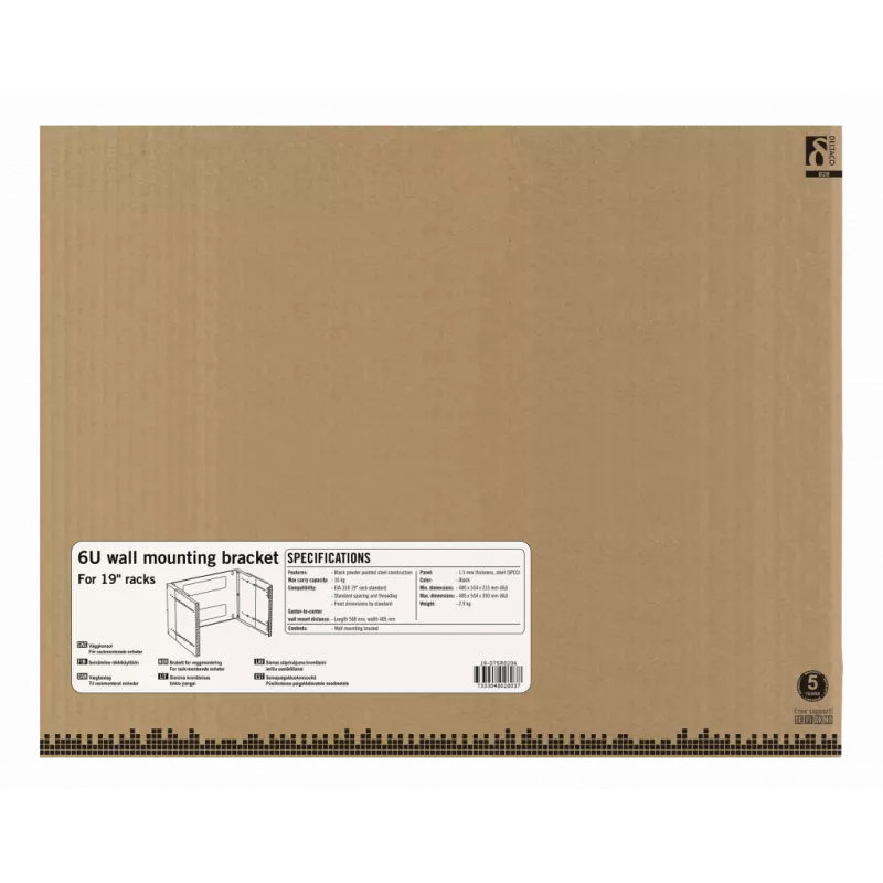 19" wall mount adjustable depth, 6U, 35kg load, steel, kit