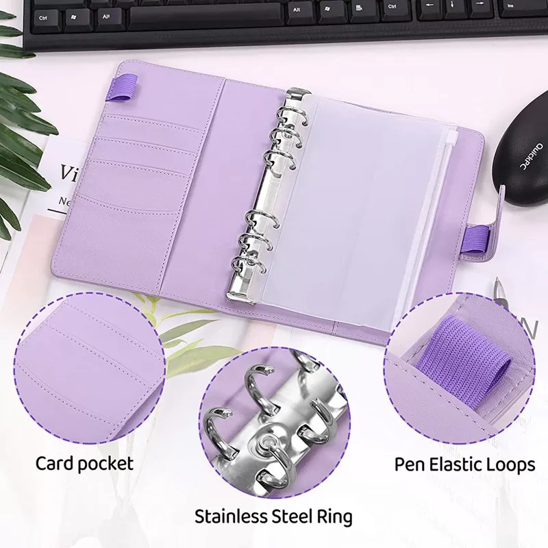 A6 notesbog cover med 8 styks ringbindslomme 6-hul