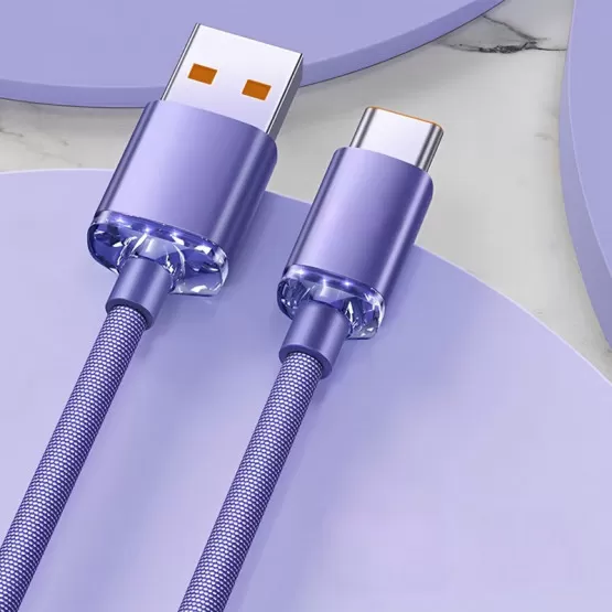 INF Dobbeltpakke 120W Hurtigopladning USB Type-C Kabel med Auto Sluk, 6A, color Lilla size 2 m